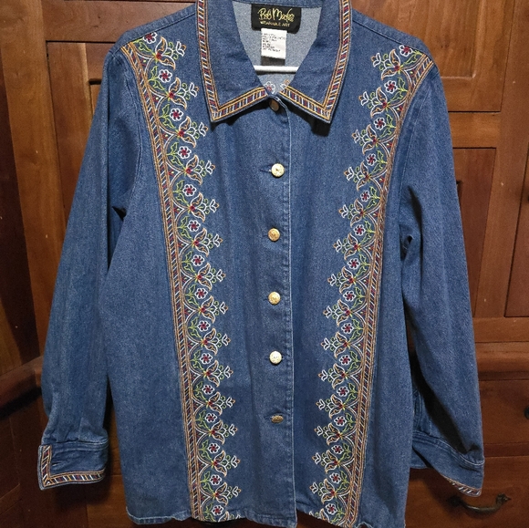Bob Mackie | Tops | Bob Mackie Embroidered Denim Shirt Jacket | Poshmark
